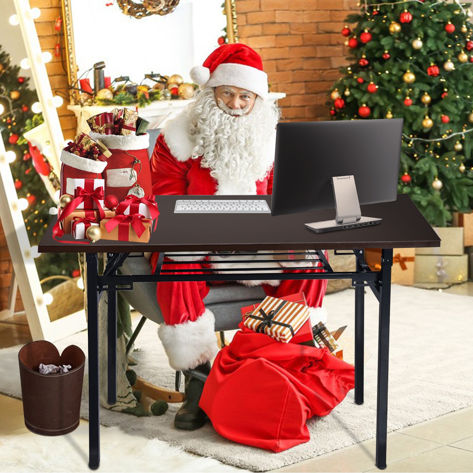 Folding computer desk black folding table no assembly desk bedroom desk ...