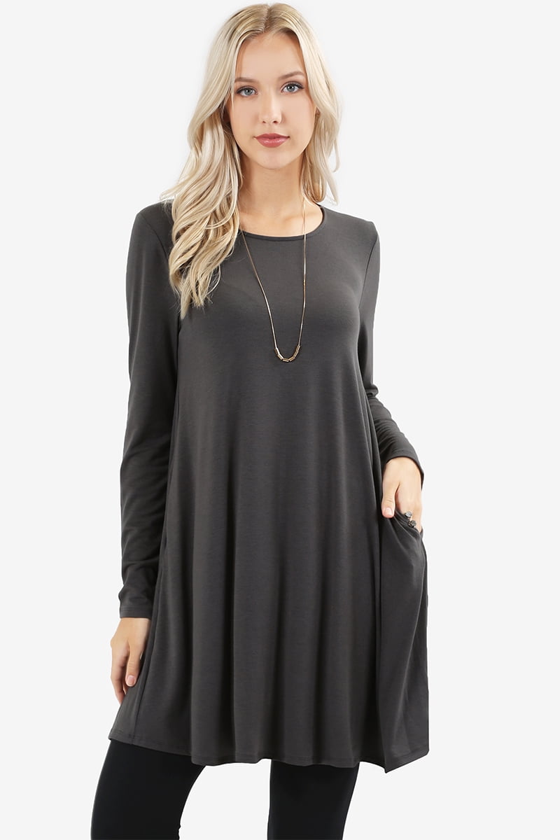 JED FASHION Women's Soft Fabric Extra Long Swing Tunic with Side ...