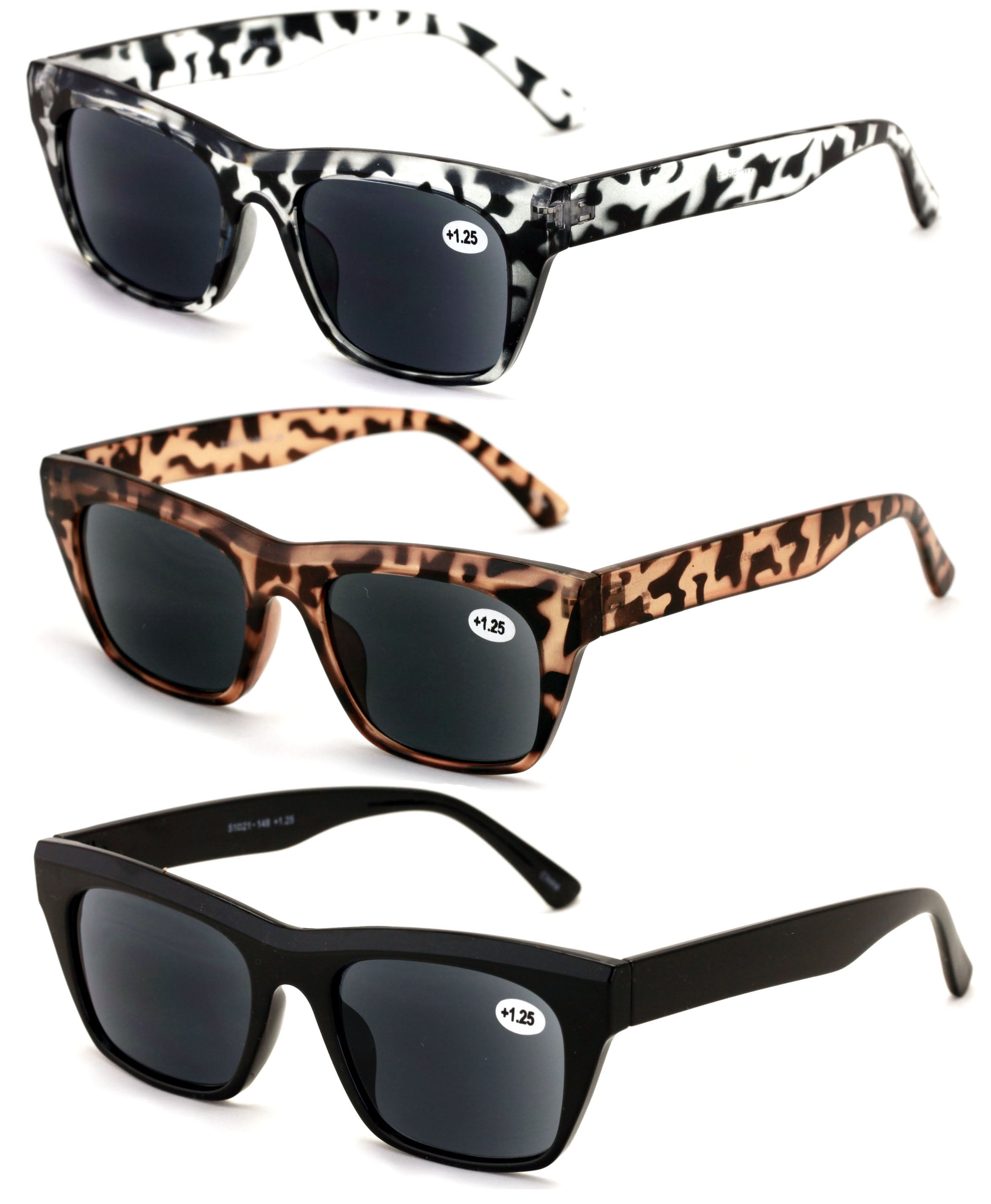 3 Pairs Fully Magnified Women Reading Sunglasses - Bold Vintage Retro ...