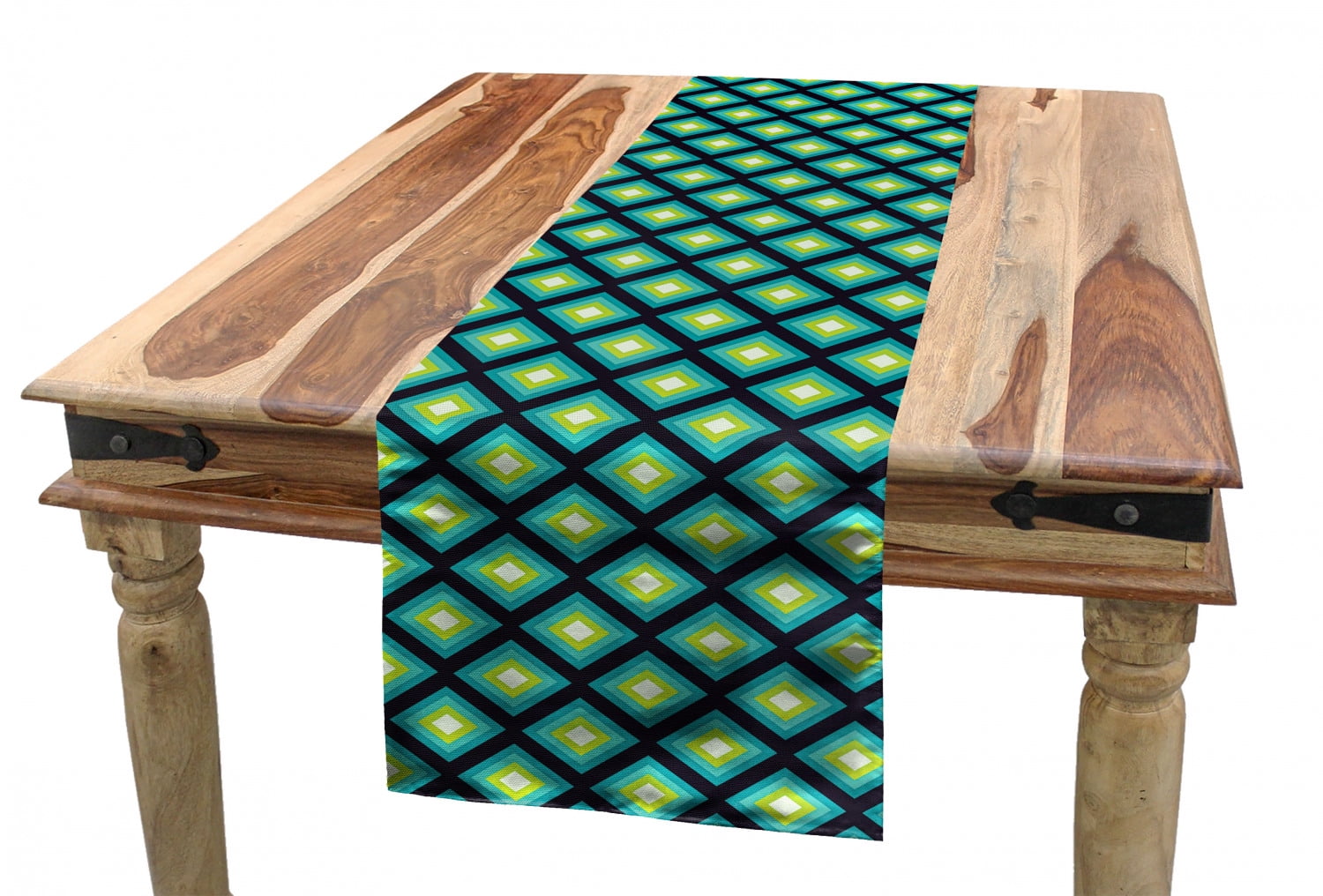 Geometric Table Runner, Abstract Rhombuses Bullseye Shapes Ornamental ...