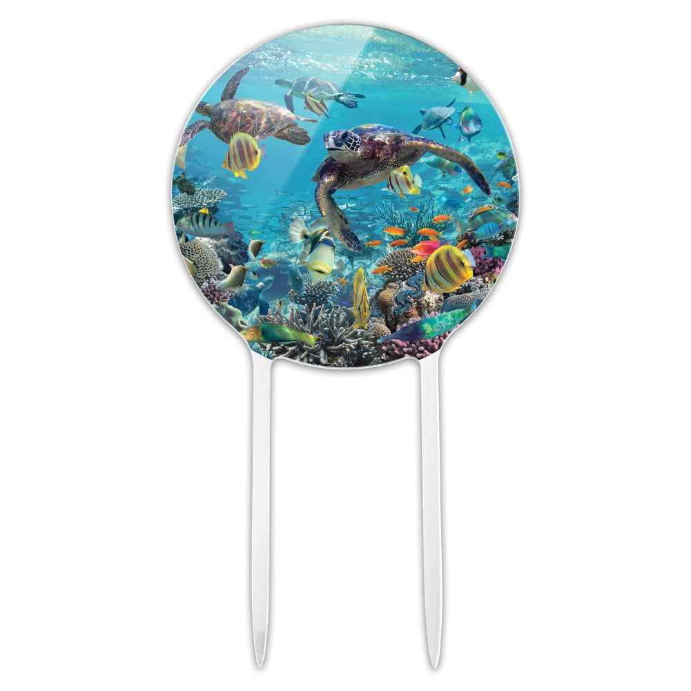 Acrylic Ocean Coral Reef Sea Turtles Diving Cake Topper Party ...