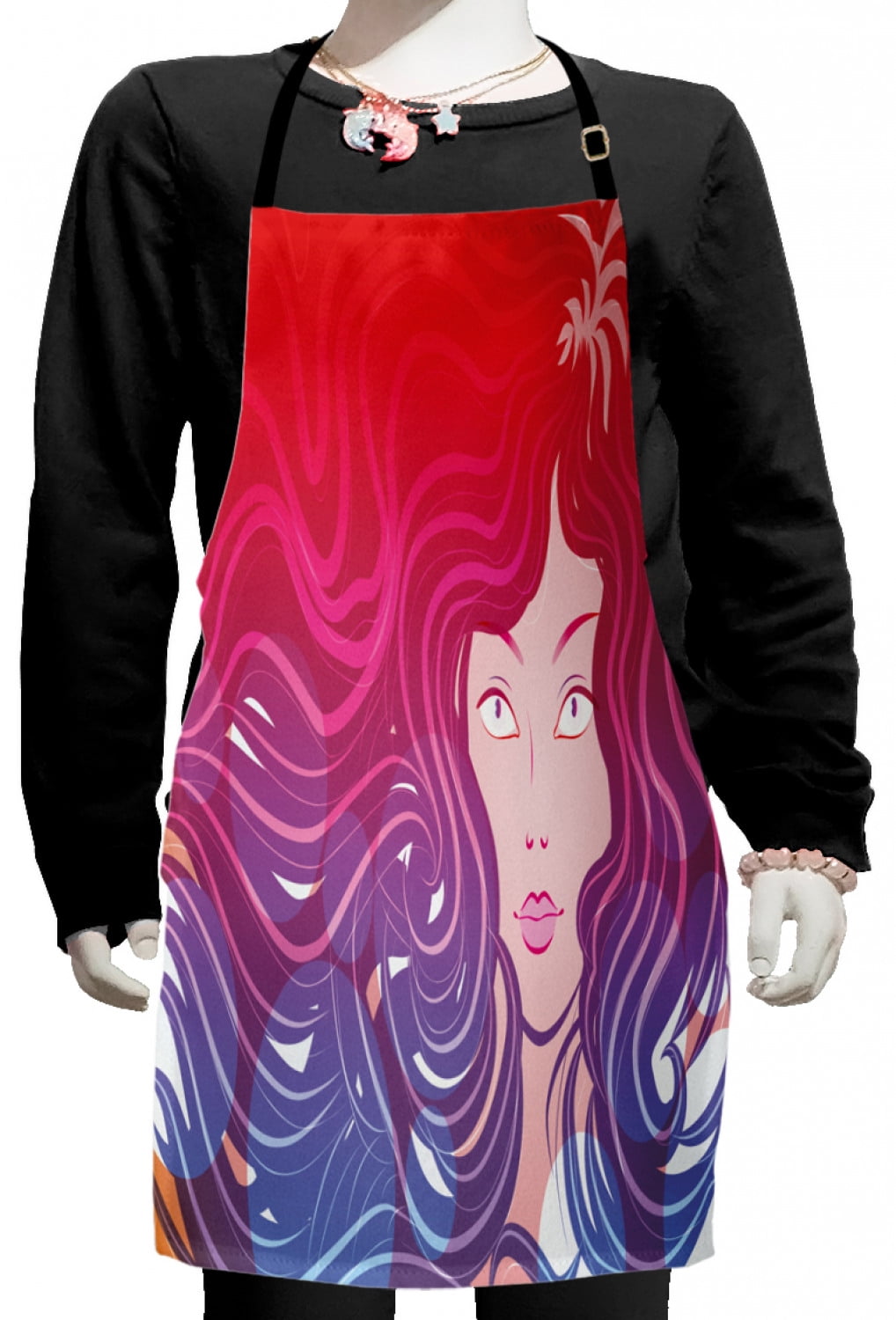 Modern Kids Apron, Graphic Little Mermaid Face and Wavy Hair Vibrant ...