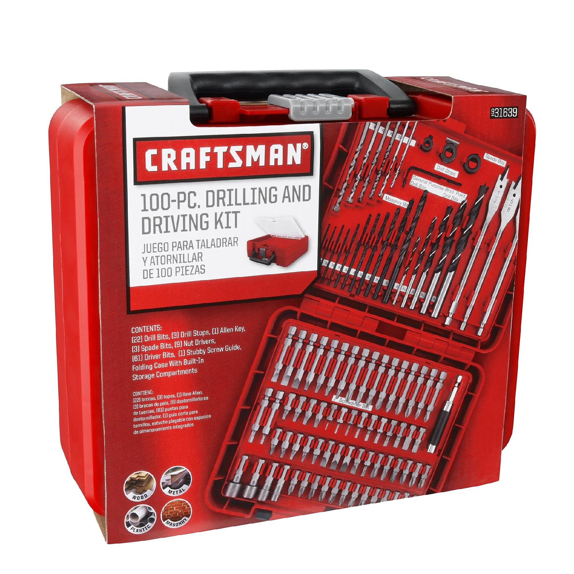 Craftsman Drill Bit Bits Metal Drilling Screw Driver Hex Drive Kit 100
