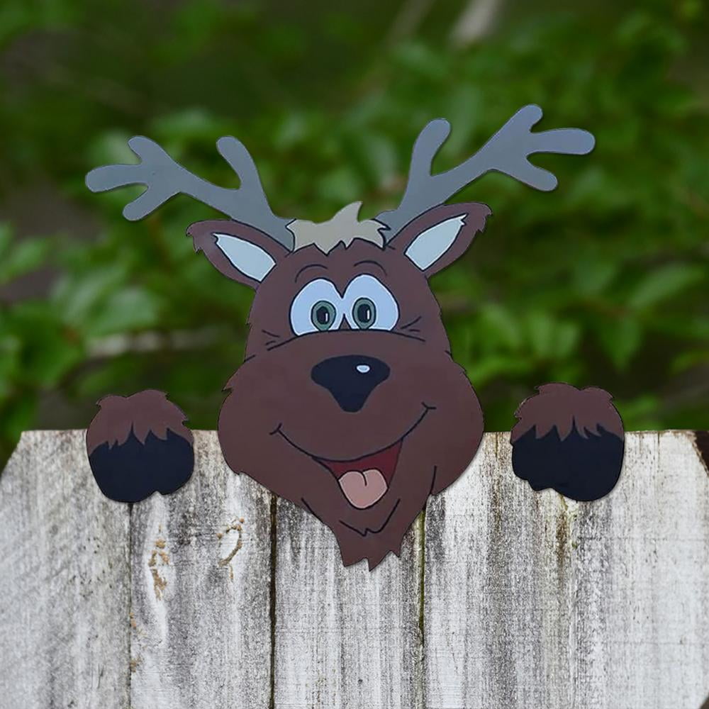 Santa Claus Reindeer Christmas Fence Peeker Ornaments Yard Sign Santa ...