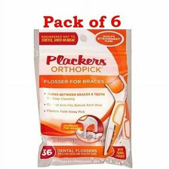 Plackers Orthopick Floss Picks for Back Teeth, Braces Ready, 36-pack ...