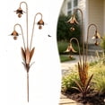 Triple Head Metal Garden Stake Golden Floral Leaf Yard Ornament Weather ...