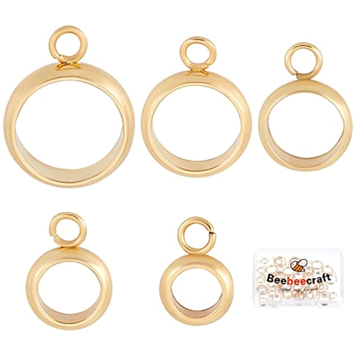 50Pcs 5 Size Ring Bail Beads Charm 18K Gold Plated Hanger Links ...