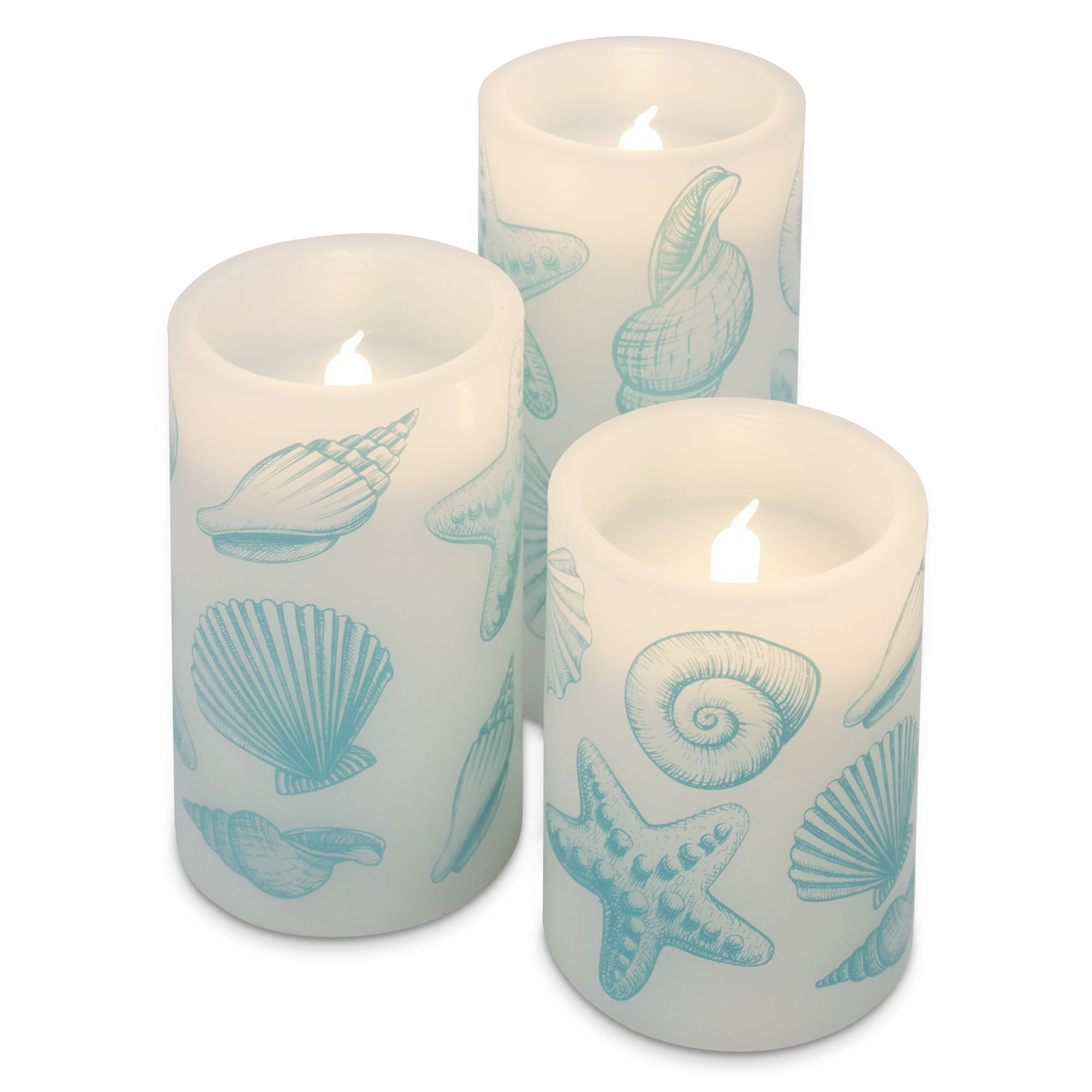 Elanze Designs Seashells Nautical Blue 6 inch Wax Flameless Candles Set ...