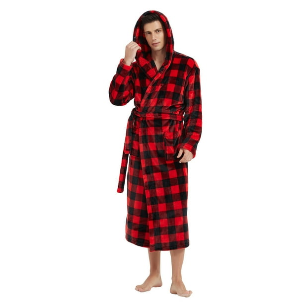 VULCANODON Mens Robe with Hood, Fleece Bathrobe Plush Robes for Men ...