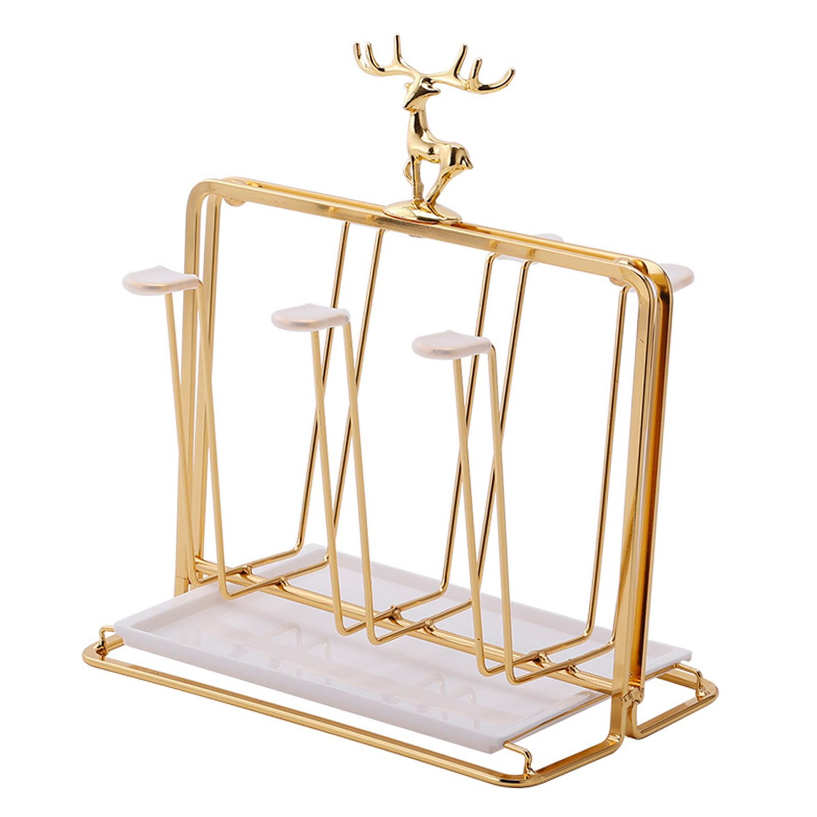 Minimalist Mug Drying Rack Holder with Hook Stand Gold Drainer Cup Rack ...