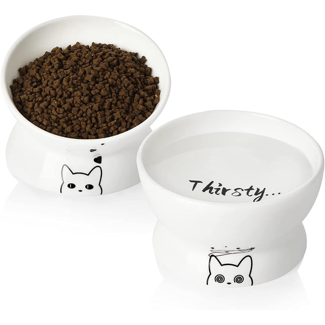 SWEEJAR Raised Cat Bowls Set, Tilted Food Bowl and Deep Water Bowl ...