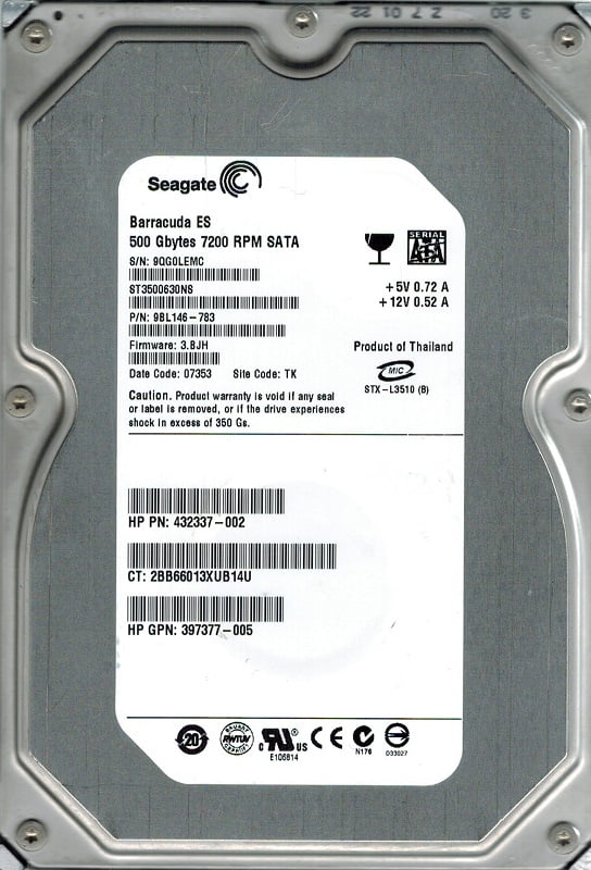 Seagate ST3500630NS P/N: 9BL146-783 F/W: 3.BJH 500GB TK - Walmart.com
