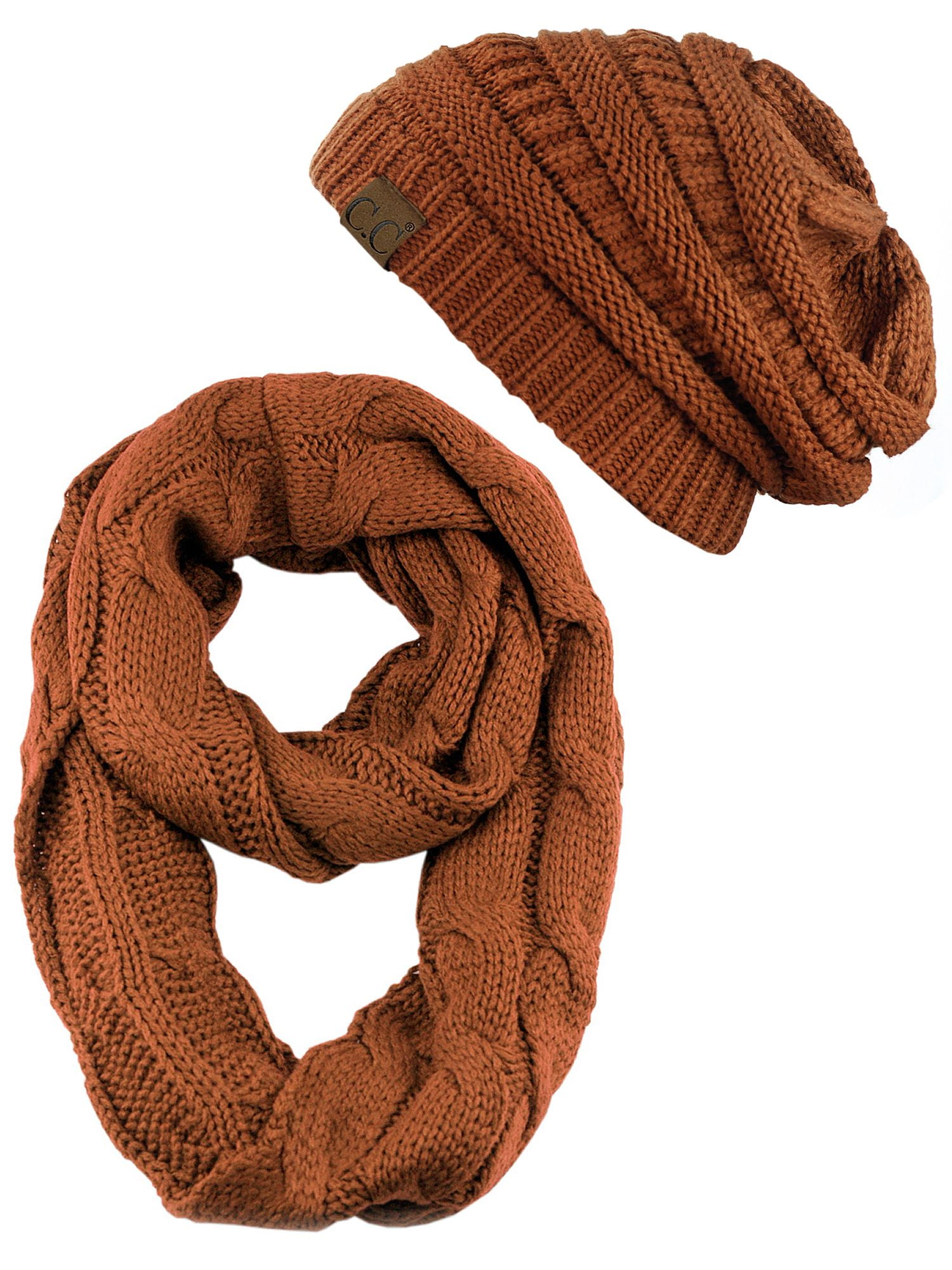 C.C Unisex Soft Stretch Chunky Cable Knit Beanie and Infinity Loop ...