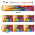 7 Piece Linen Table Runner and Placemats Set, Rainbow Stripe Flower Art ...