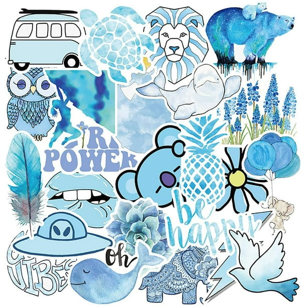 50 Pcs Cute Blue Stickers for Water Bottle Laptop Waterproof Beautiful ...