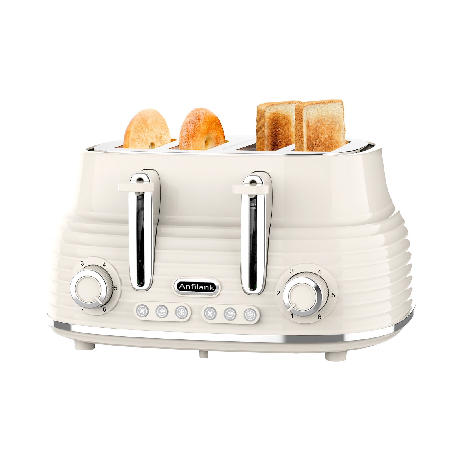 Anfilank 4-Slice Toaster, 1.5" Extra Wide Slots, Retro Stainless Steel ...