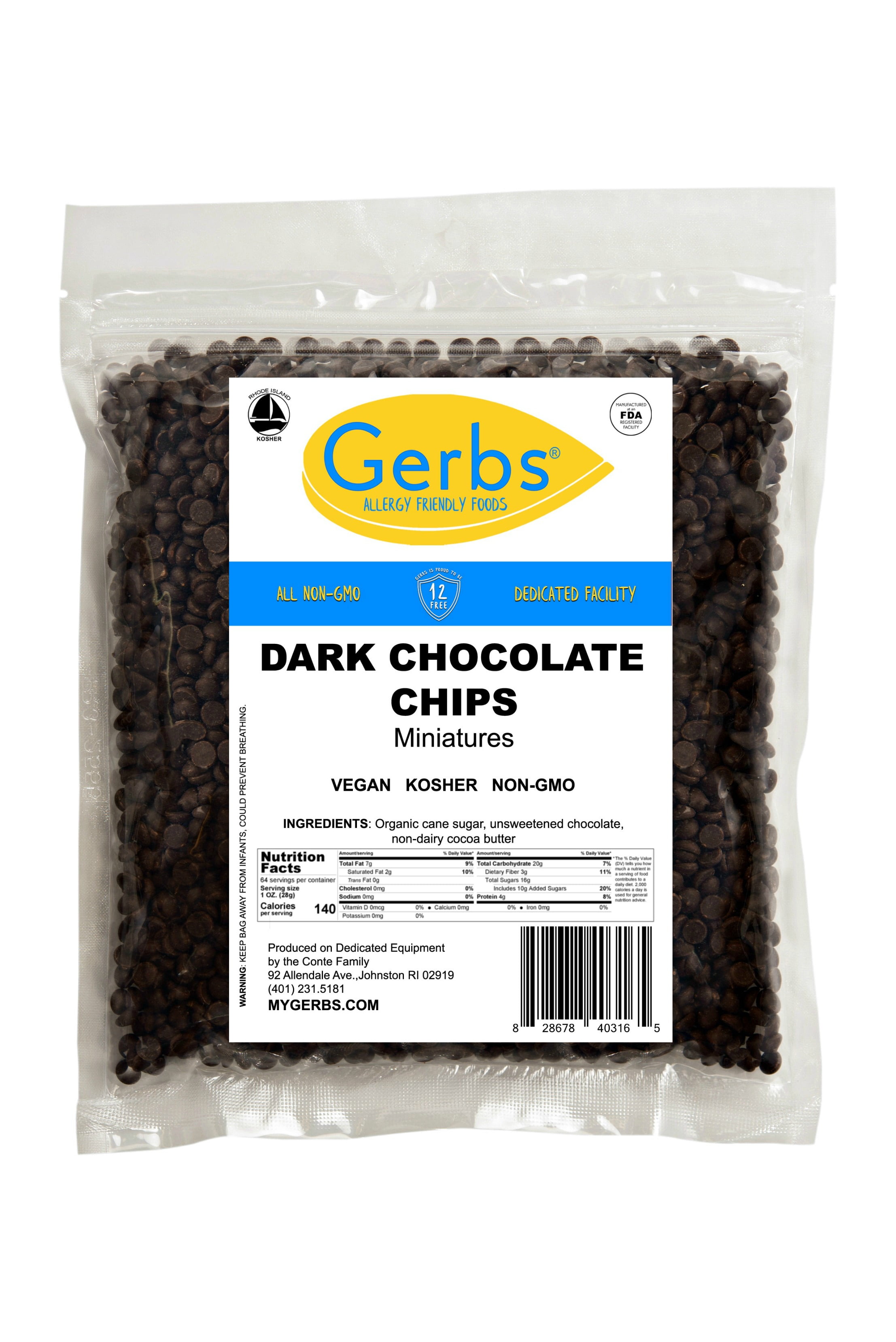 Mini Dark Chocolate Chips (68% Cacao) by Gerbs - 4 LBS - Top 14 Food ...