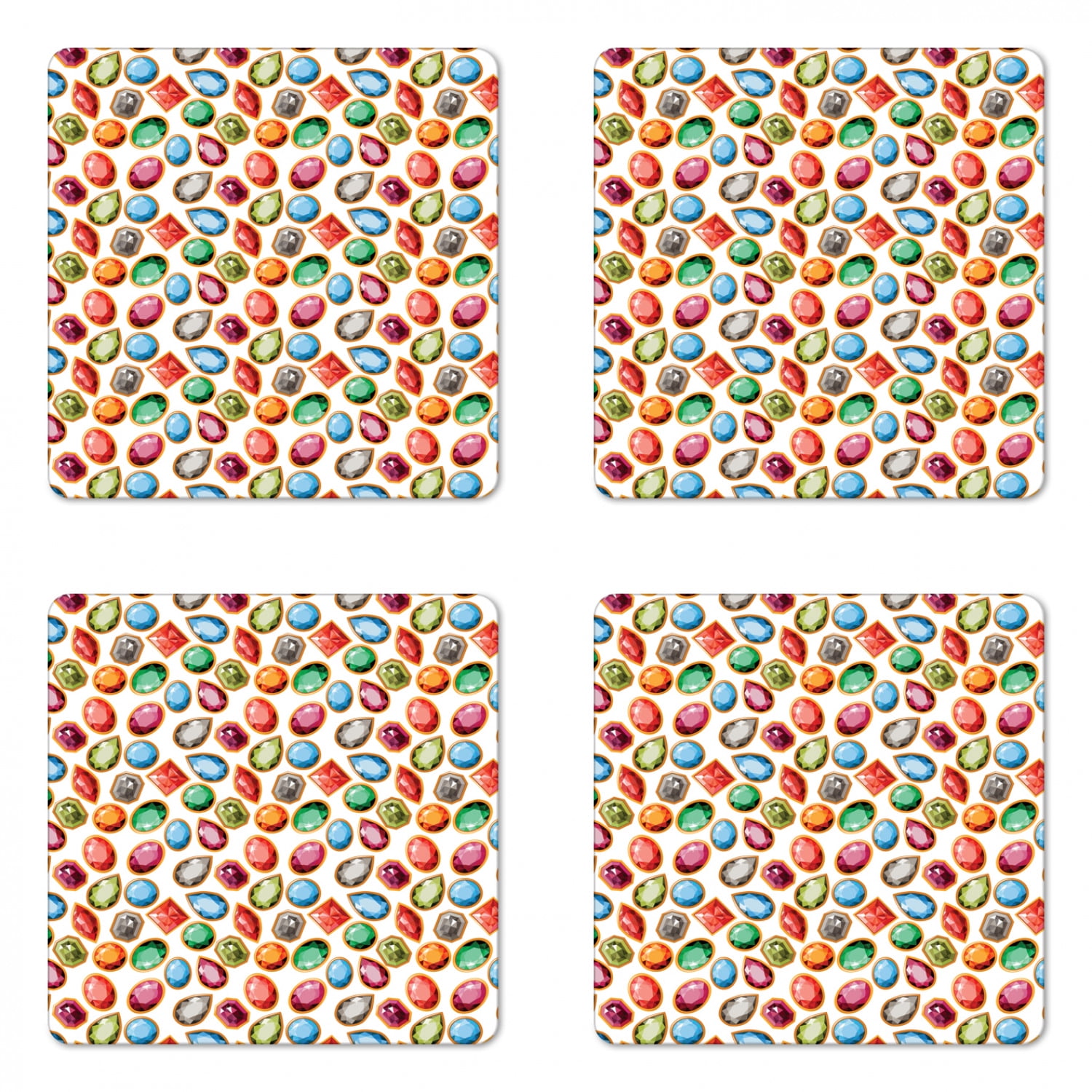 Diamond Coaster Set of 4, Diamond Patterns Different Type Forms Facets ...