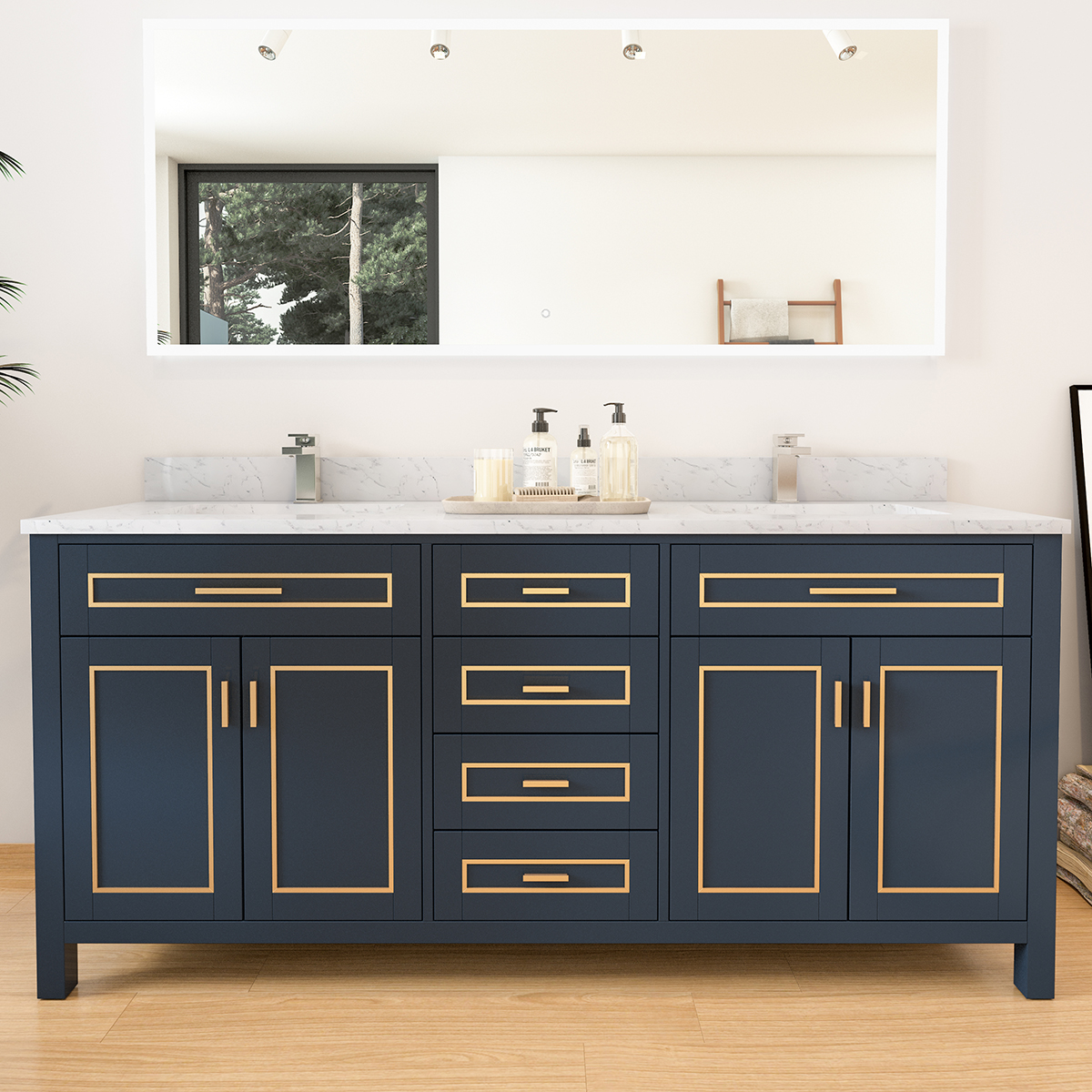 Sinber 72 Inch Rectangular Sink Blue Bathroom Vanity Cabinet with ...