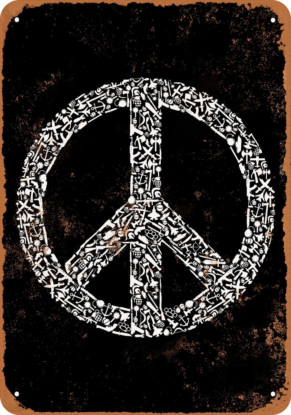 7 x 10 METAL SIGN - Peace Sign Made of Weapon Icons - Vintage Rusty ...