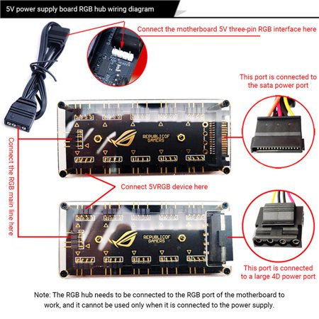 RGB 3-pin 5V 10 Hub Splitter rgb splitter SATA Power 3pin ARGB Adapter ...