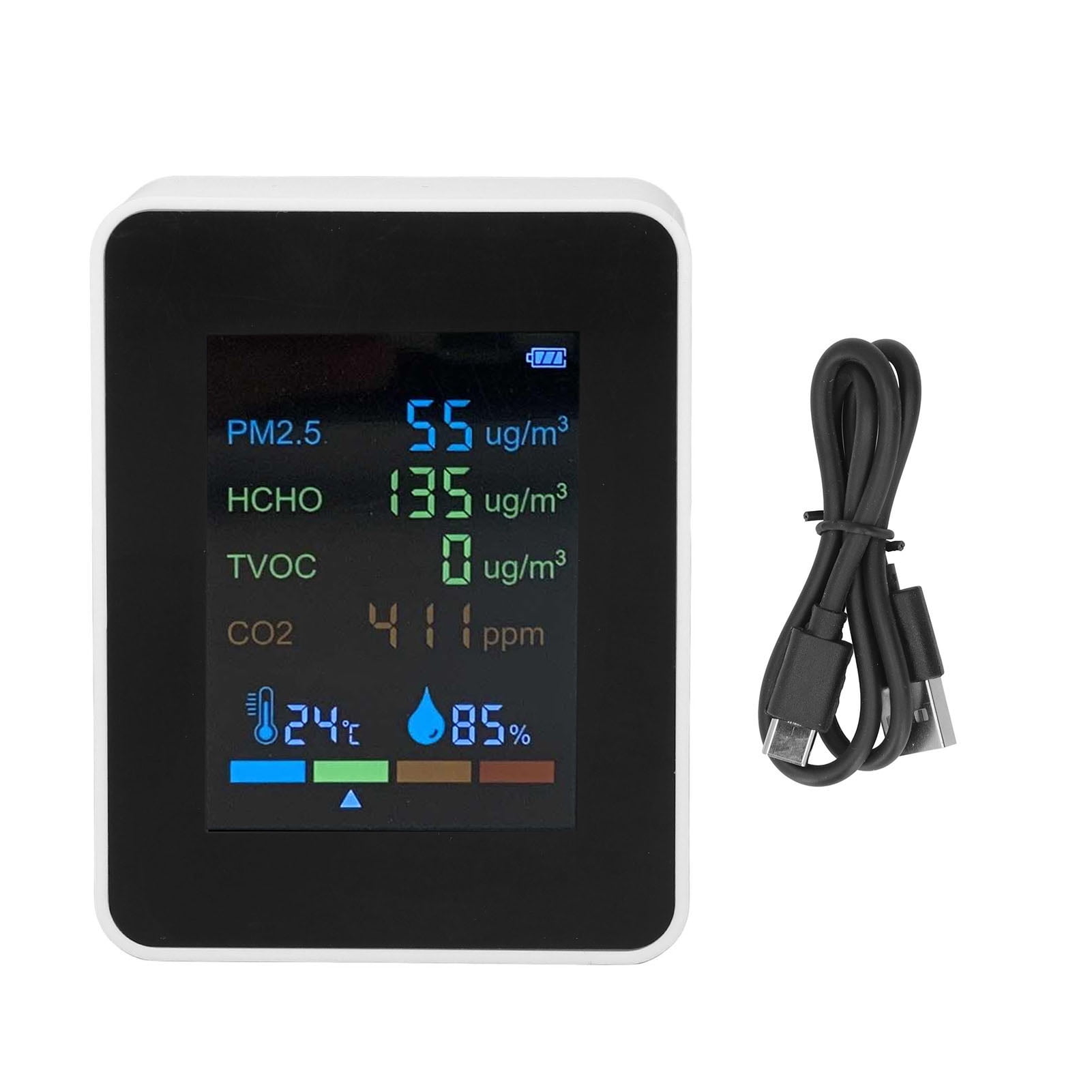 Medidor de CO2 multifuncional 6 en 1, Monitor de calidad del aire, temperatura PM2.5 TVOC HCHO ...