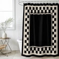 Black Square Shower Curtain, Graphic Retro Black Khaki Checkered Border ...