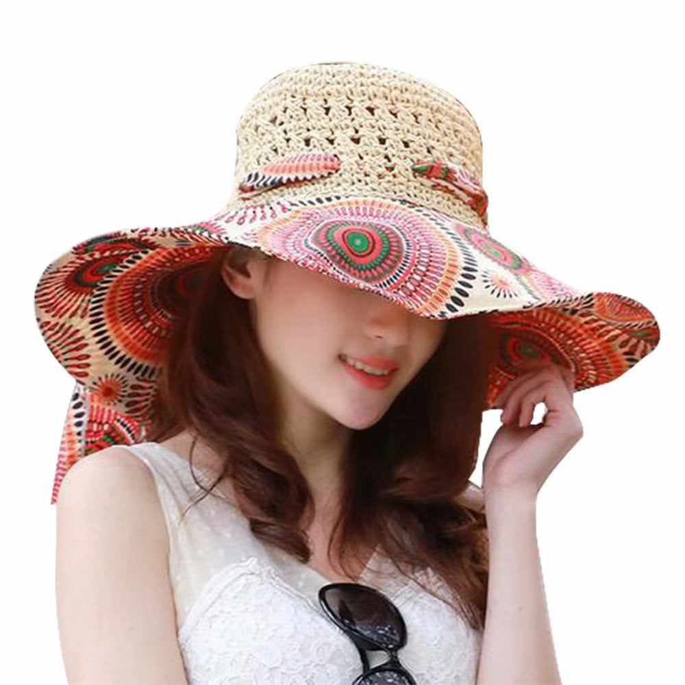 Home Cal Women Foldable Big Brim Sun Protection Sun Hat Seaside Beach