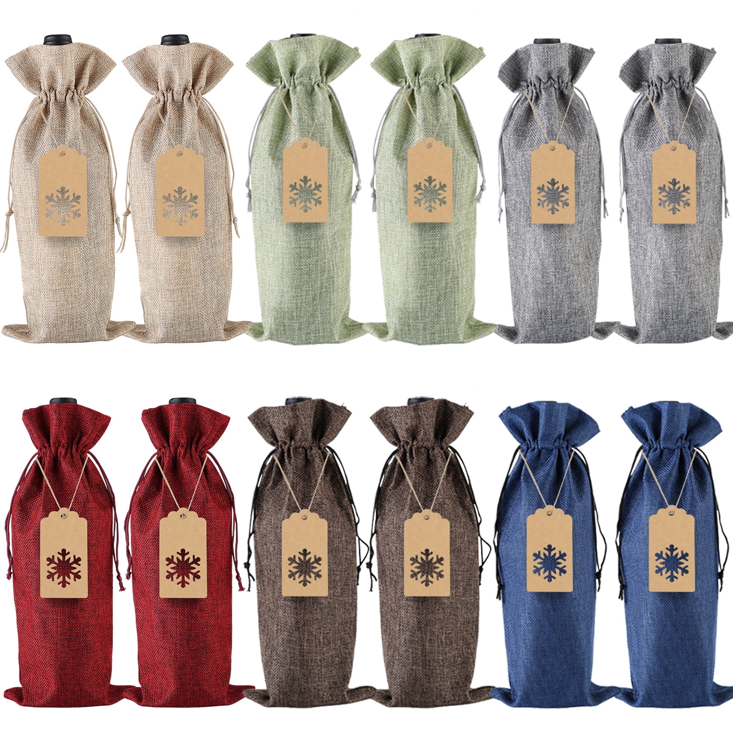 Burlap Wine Gift Bags, 12 Pcs Jute Drawstring Wine Bottle Covers with ...