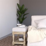 American Home Classic Athena 17" Solid Wood and Linen Fabric Stool in ...