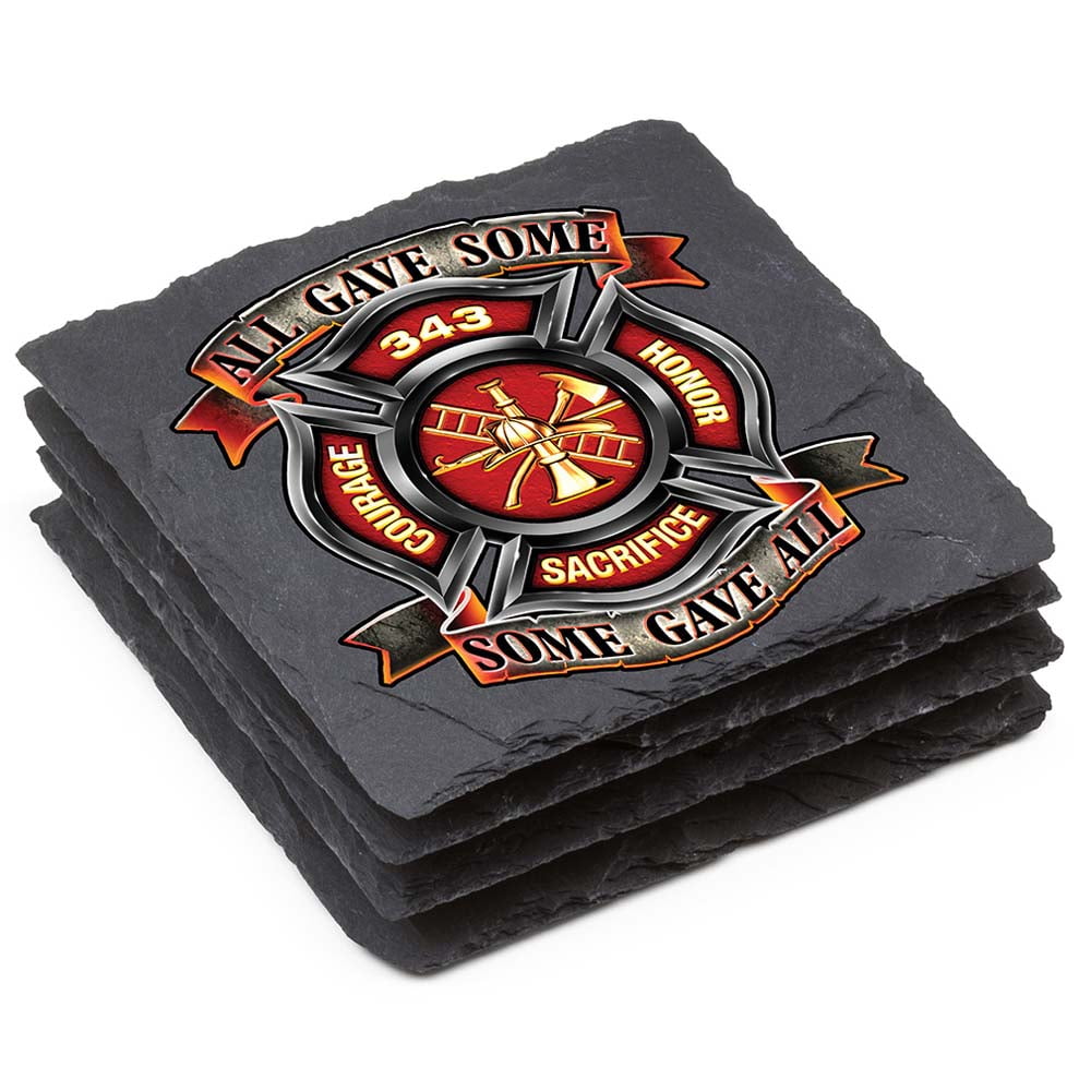 Firefighter Natural Stone Coaster- Honor Sacrifice 343 Badge Gift Box ...