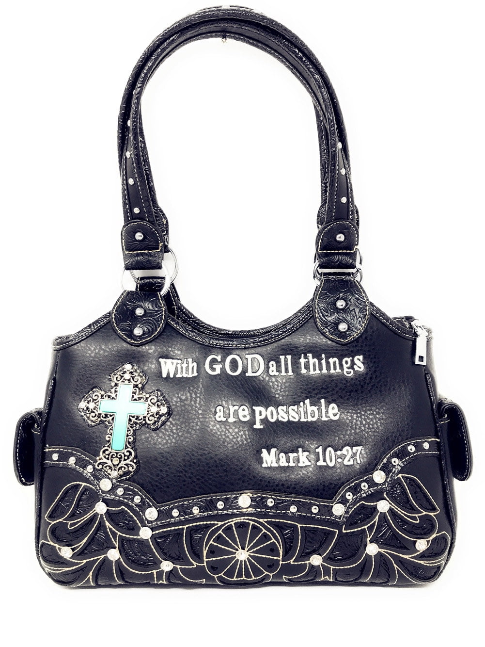 Western Embroidery Scripture Women Rhinestone Cross Bible Verse Handbag ...