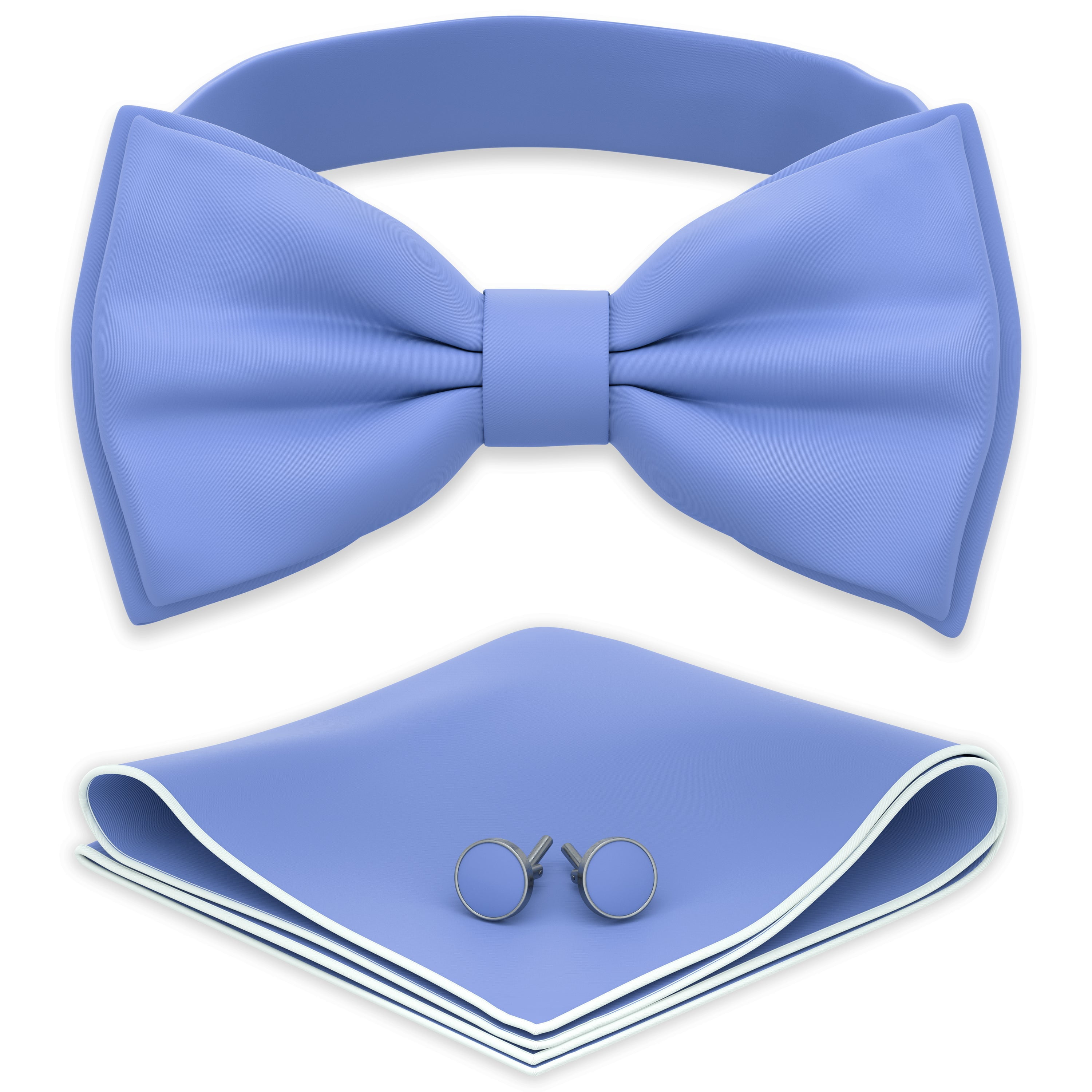 Men's Sky Blue Bow Tie with Handkerchief & Cufflinks Pre-Tied Style ...