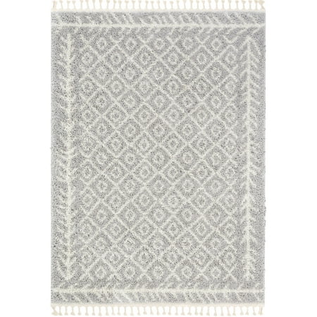 Well Woven Allie Grey Moroccan Shag Diamond Trellis Pattern Area Rug ...