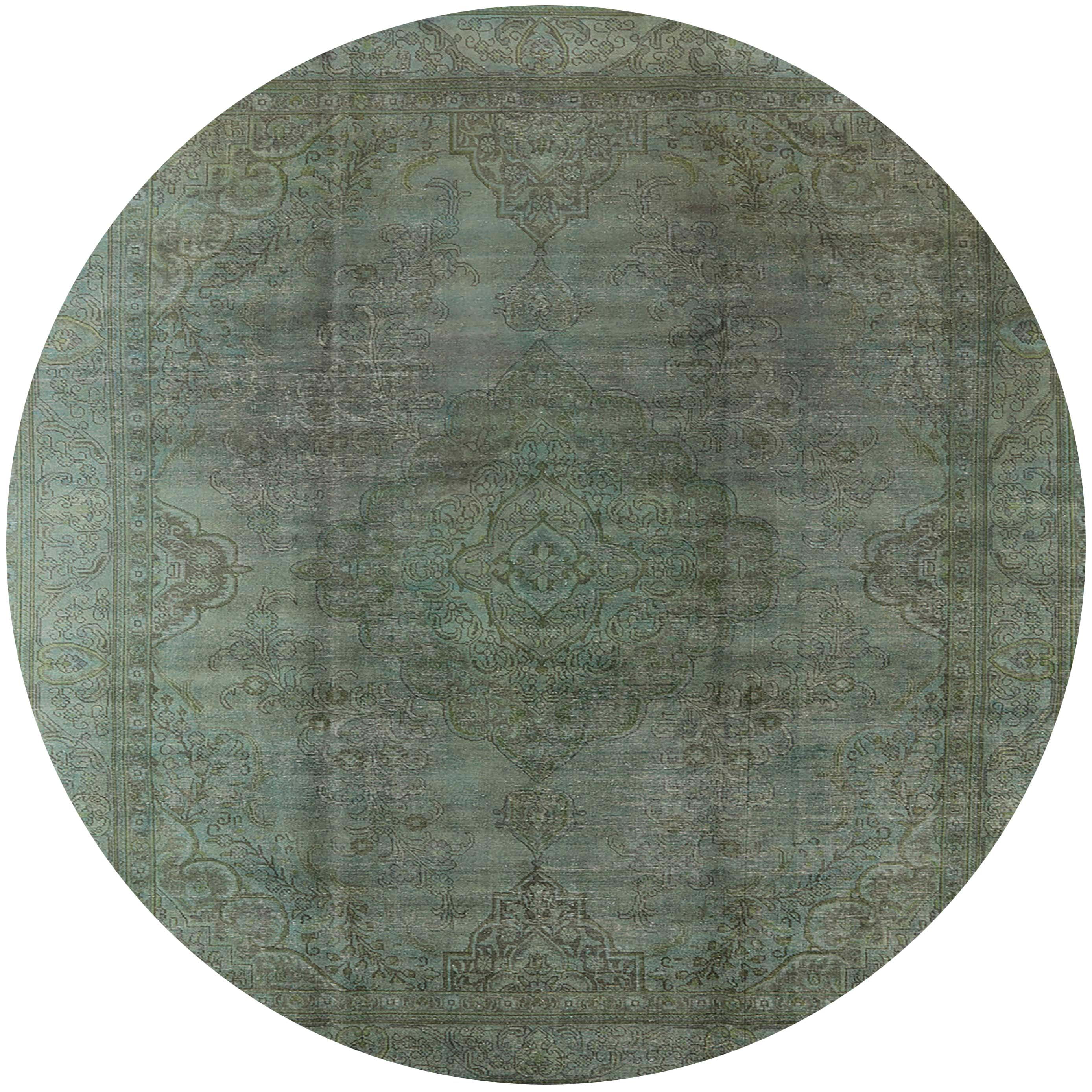 Ahgly Company Indoor Round Mid-Century Modern Dark Olive Green Oriental ...