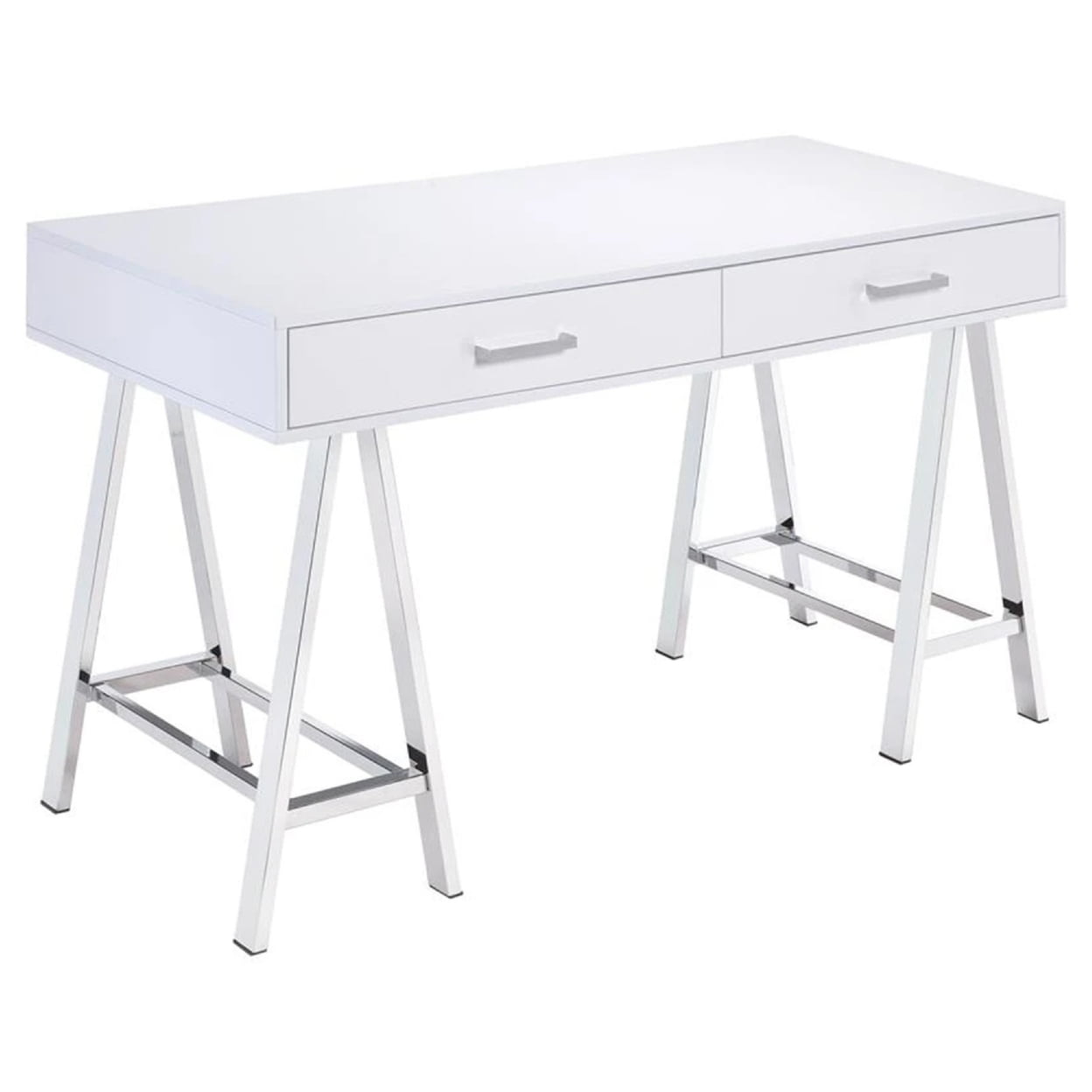 Bard 54 Inch Desk Console Table, 2 Drawers, Seahorse Metal Base, White ...