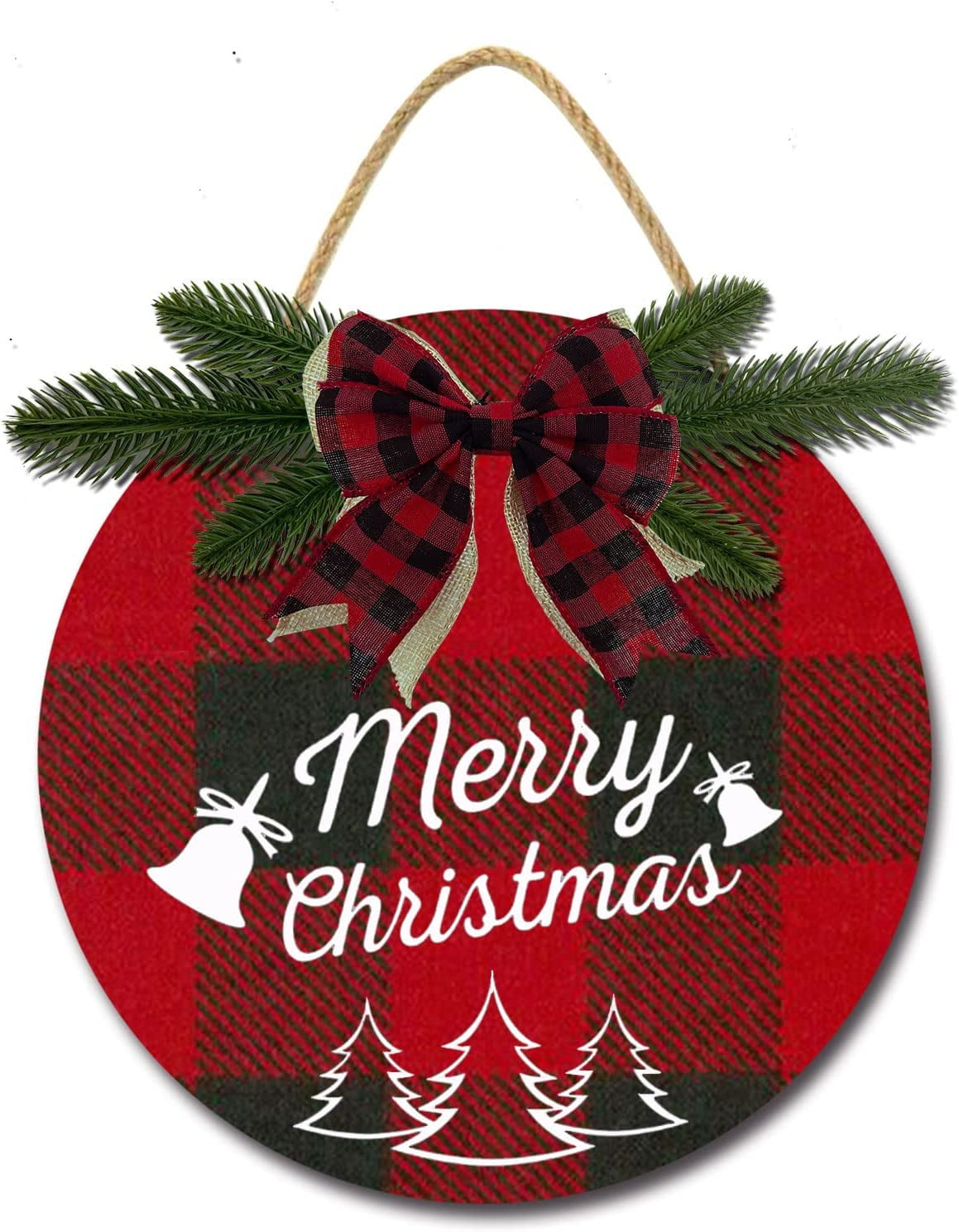 Eveokoki 12" Christmas Sign With Buffalo Plaid, Hanging Sign Rustic ...