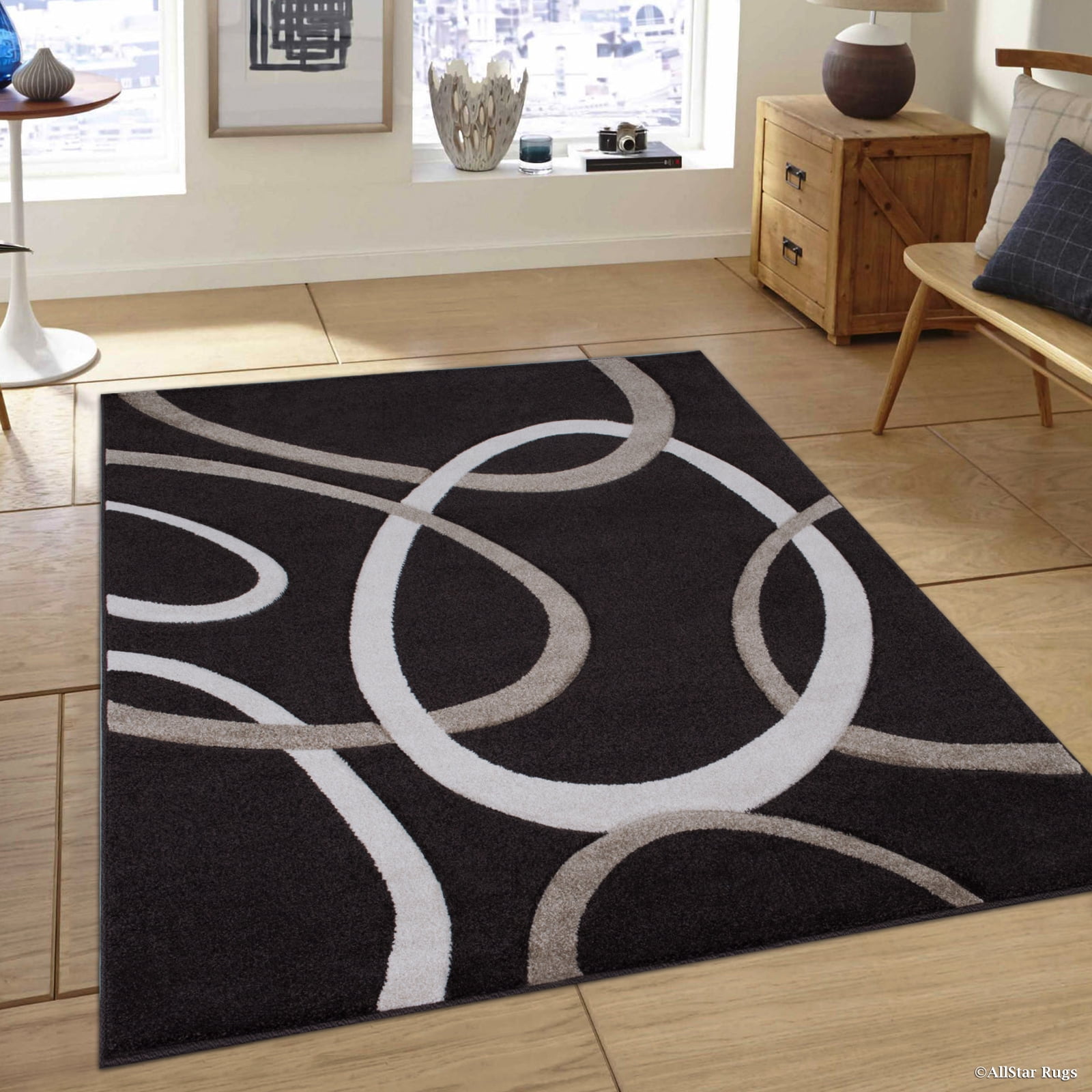 Allstar Brown Modern Geometric circle design Area Rug (3' 9" x 5' 1 ...