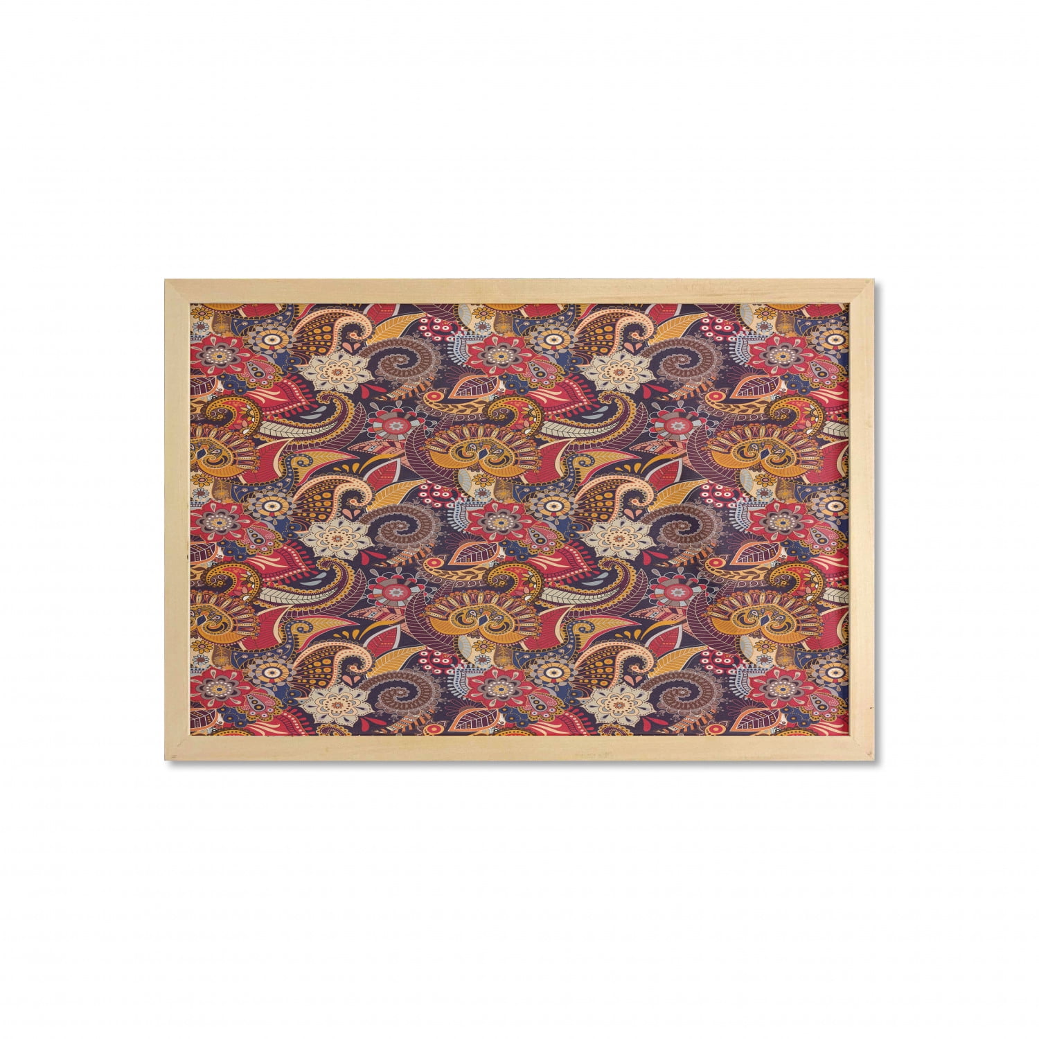 East Wall Art with Frame, Ethnic Floral Theme Oriental Paisley Patterns ...