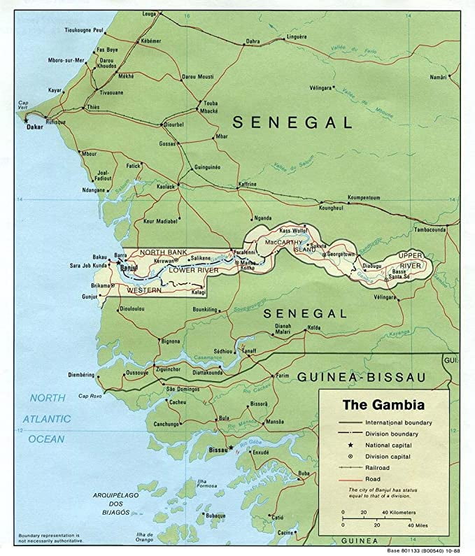 Iconic Arts Laminated 14x17 Poster Gambia-map-Political - Walmart.com