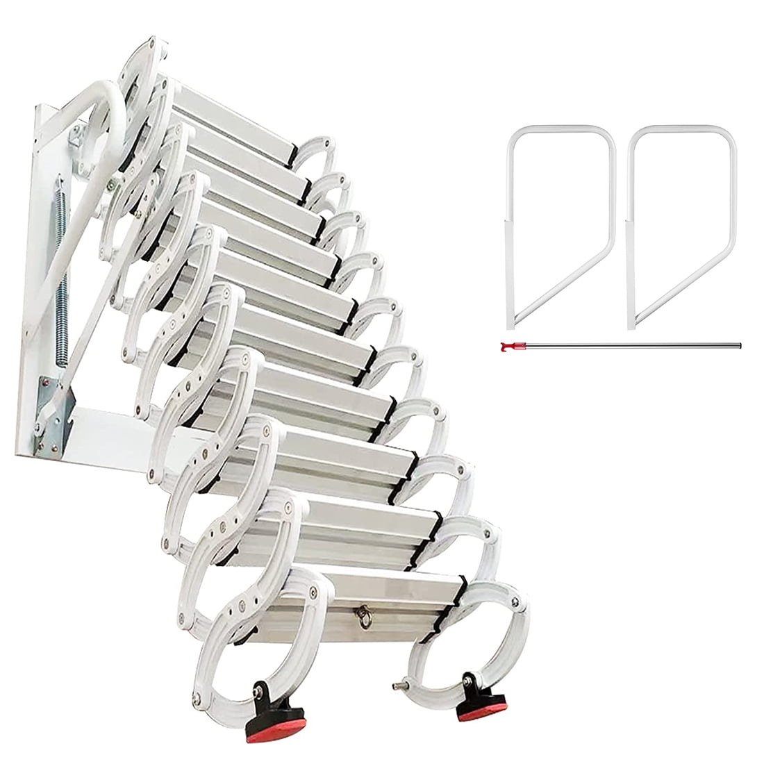 PreAsion Wall Mounted Folding Ladder Attic Extension Stairs White Al-mg ...