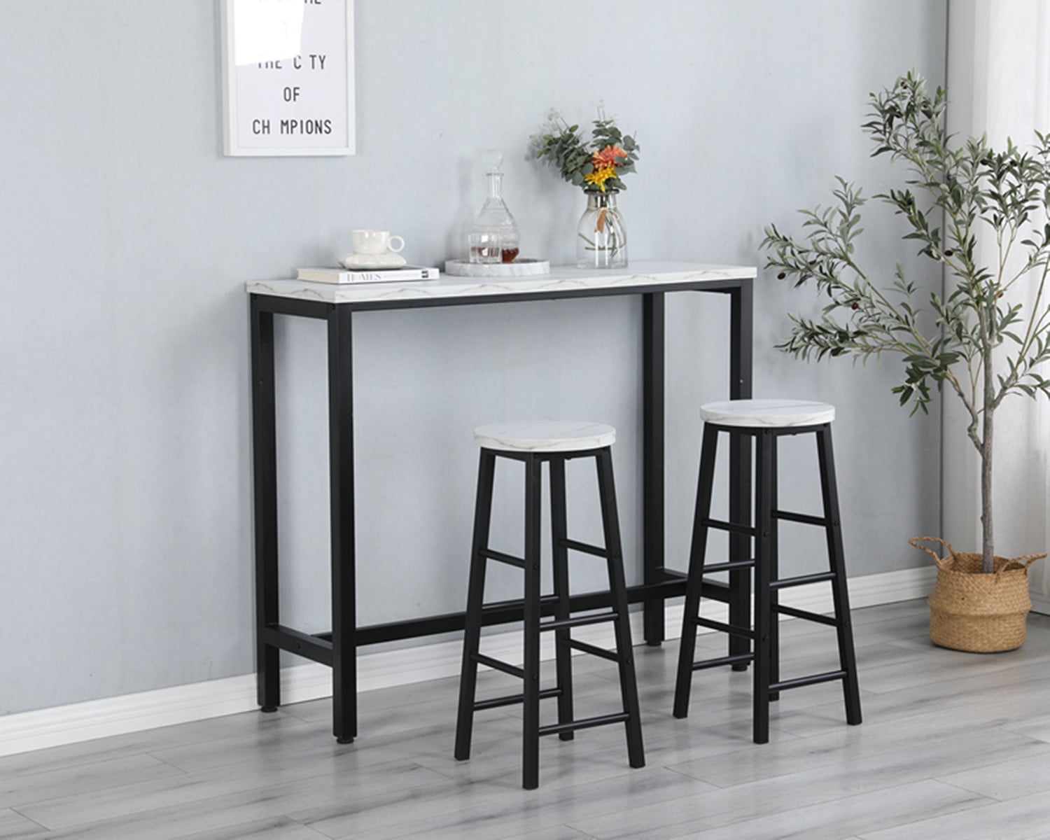 Bar Table with 2 Bar Stools, 3-Piece Counter Height Table Set with ...