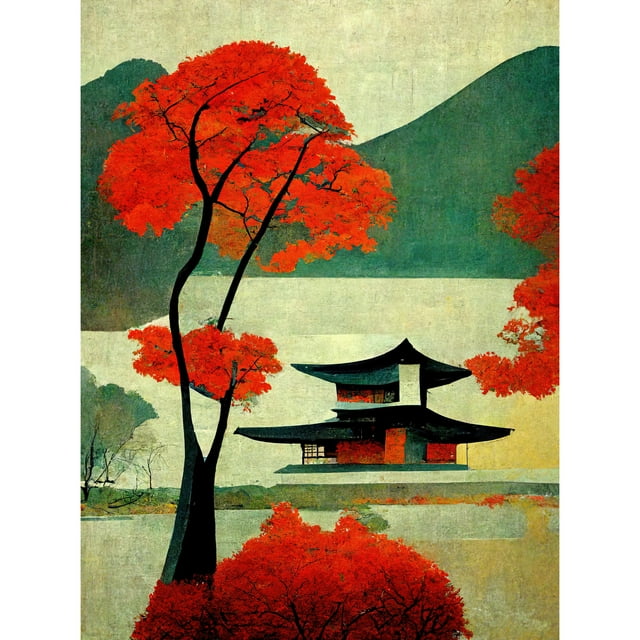 Modern Japanese Red Maple Tree Unframed Wall Art Print Poster Home ...
