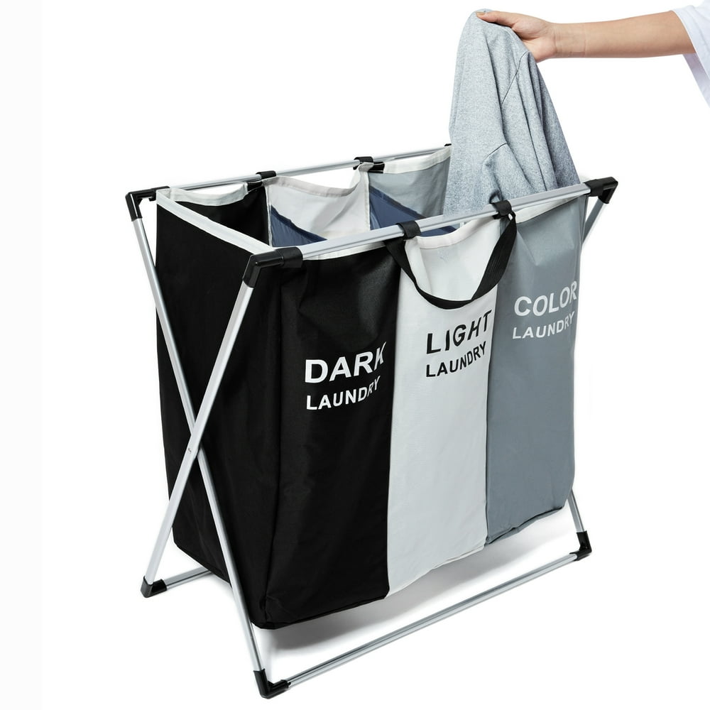 3 Pack Tall Slim Laundry Hamper with Extended Handles Thin Collapsible ...