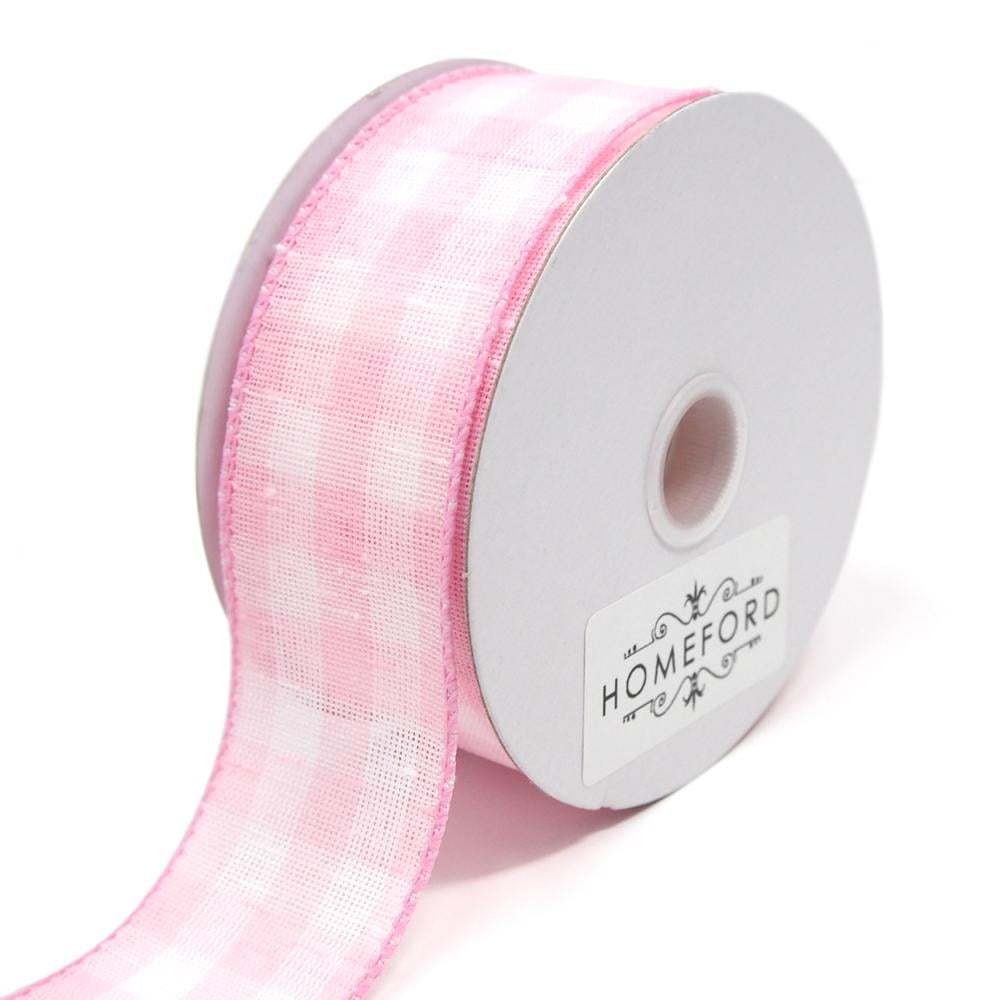 Colorful Gingham Checkered Linen Wired Ribbon, Pink, 1-1/2-Inch, 10 ...