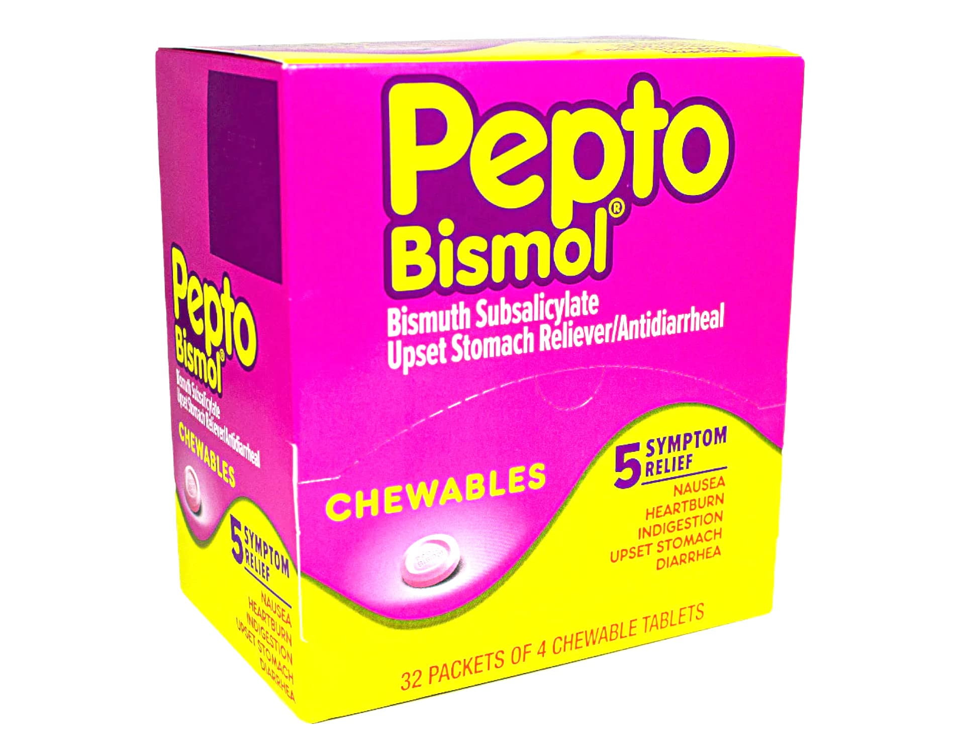 Pepto Bismol Chewables Dispenser - 32 Packs of 4 - Walmart.com
