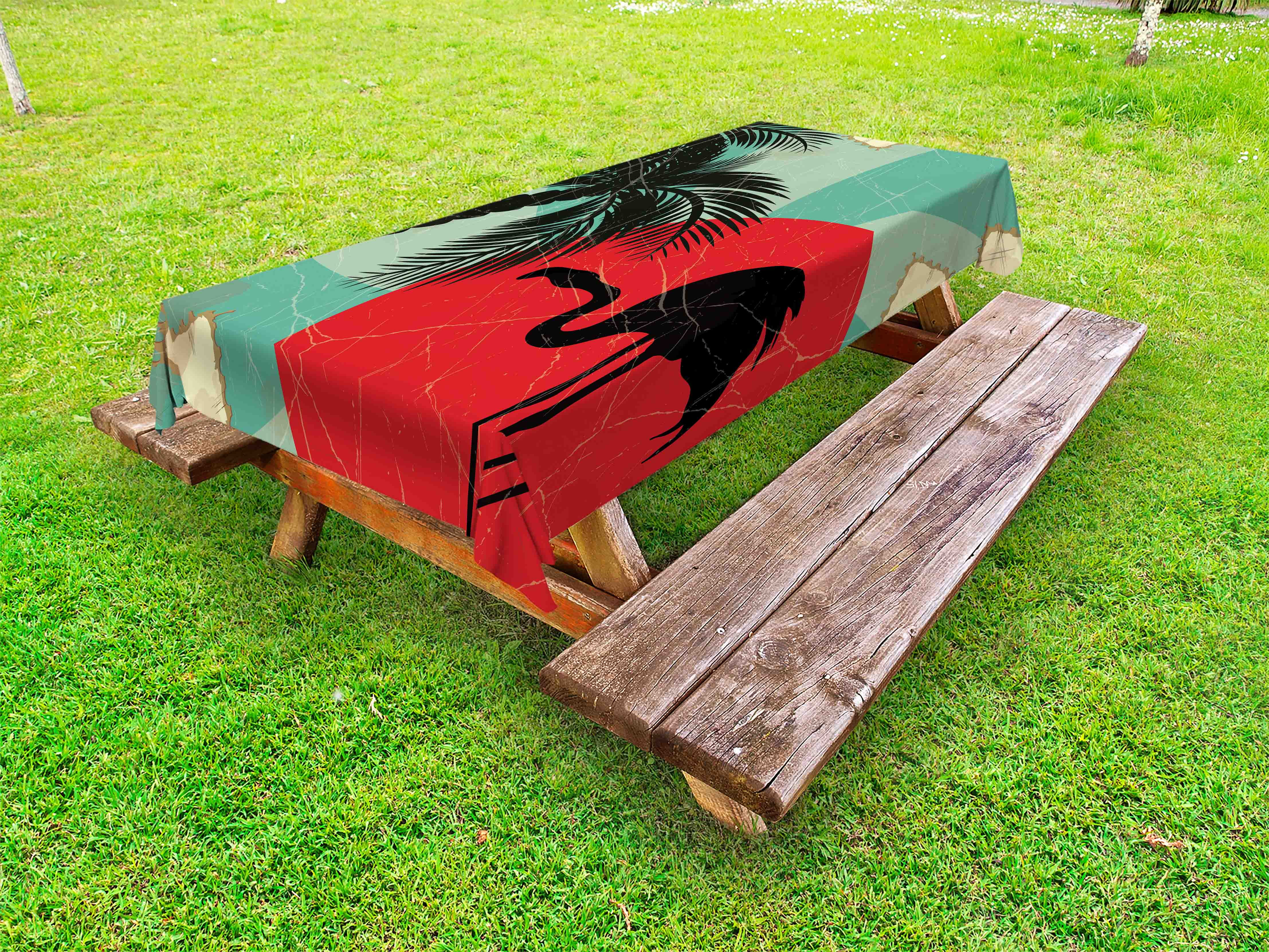 Tropical Outdoor Tablecloth, Retro Style Grunge Hawaiian Composition ...