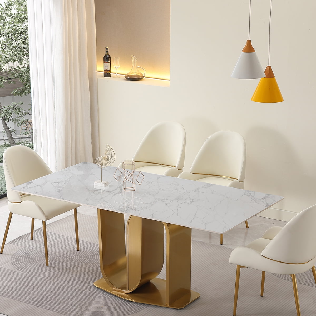 Montary Company 71" Contemporary Rectangle Dining Table in Gold with Sintered Stone Top and U ...