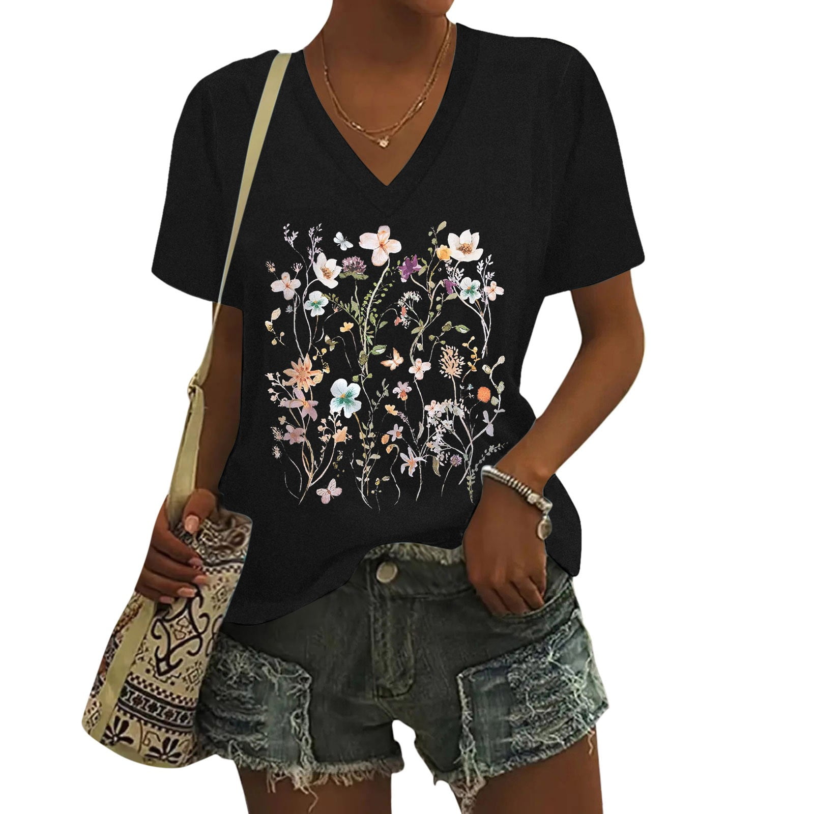 Click here for Xiaowwww Womens Casual Fashion Printed V Neck Shor... prices