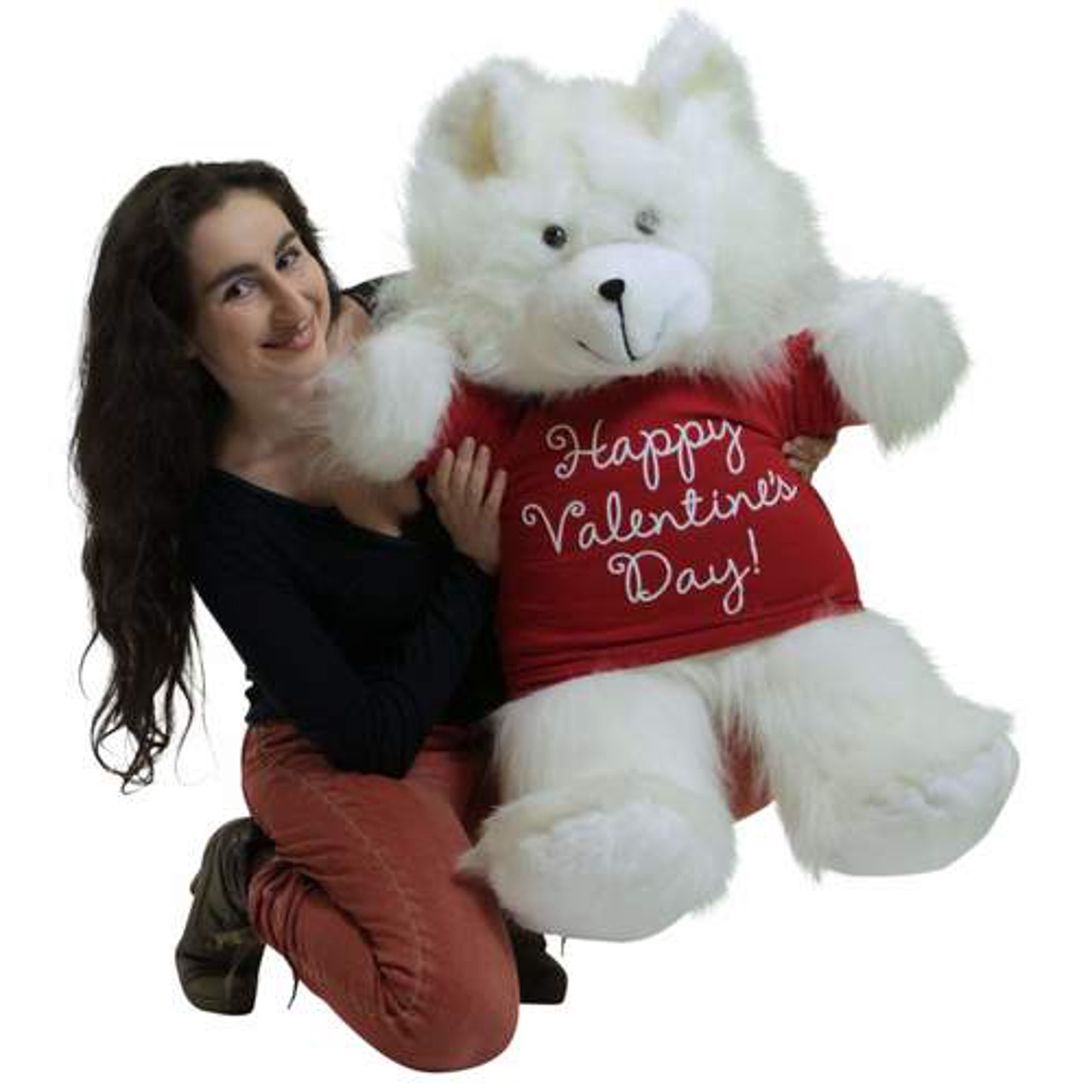 Happy Valentines Day Giant White 36 inch Teddy Bear Soft Wears Removable T Shirt to Celebrate Vday